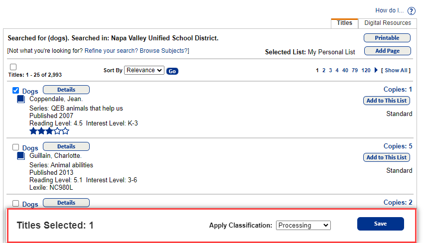 Manage title classifications at the district