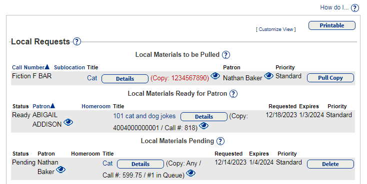 Manage hold and ILL requests